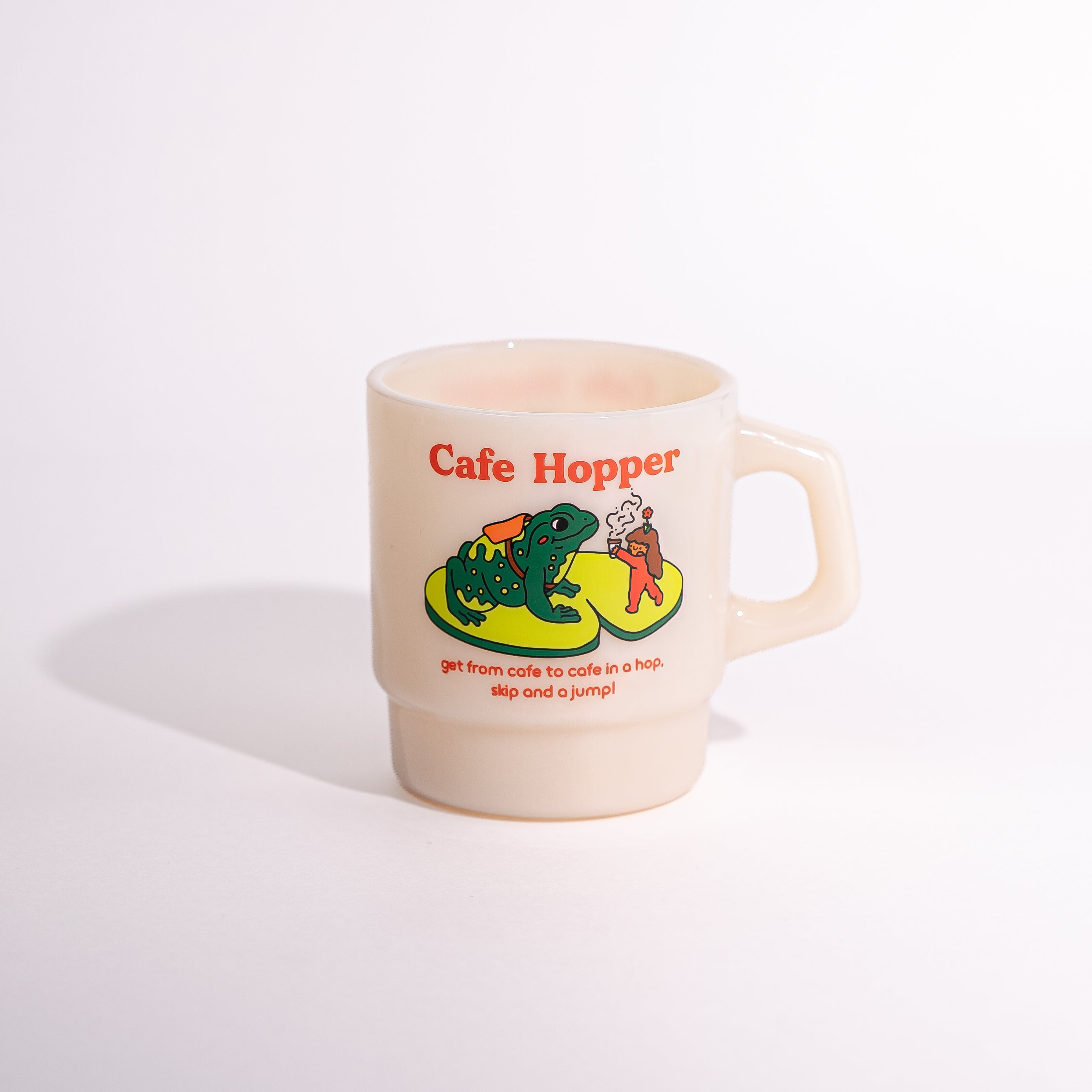 Cafe Hopper Frog Mug | 250ml Milk Glass Coffee Mug | Cute Gift – Cheerware
